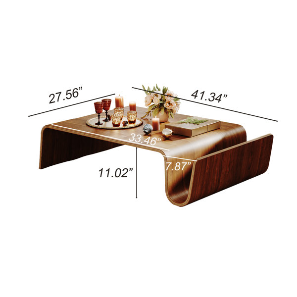 Wrought Studio™ 41" Modern Minimalist Brown Coffee Table, Solid Wood Veneer, Retangular Coffee ...
